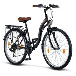 Licorne Bike Stella Premium City Bike 20,24,26 und 28 Zoll Fahrrad f&uuml;r M&auml;dchen Herren und Damen 21 Gang (6 Gang bei 20 Zoll) Holland Citybike Zoll:26;Farbe:Schwarz