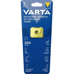 Varta Kopflampe Outdoor Sports Ultralight H30R (Packung, 1-St), aufladbare Stirnleuchte mit Tastensperre und Speicherfunktion, grün