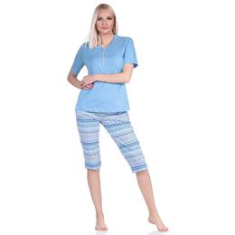 Normann Pyjama Damen kurzarm Schlafanzug mit Caprihose im Ethnolook