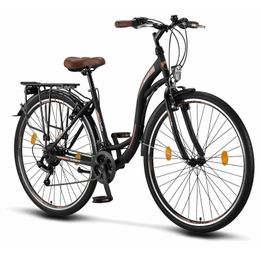 Licorne Bike Stella Premium City Bike 20,24,26 und 28 Zoll Fahrrad f&uuml;r M&auml;dchen Herren und Damen 21 Gang (6 Gang bei 20 Zoll) Holland Citybike Farbe:Schwarz;Zoll:28
