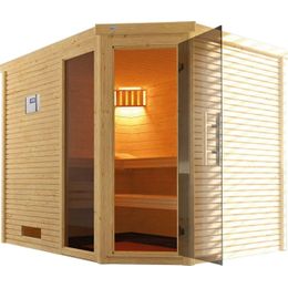 Weka Sauna Cubilis E 3, BxTxH: 245 x 195 x 205 cm, 45 mm, inkl. Ofen und digitaler Steuerung, GTF, OS mit EOS, beige