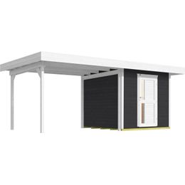 Weka Gartenhaus Designhaus 172 B, BxT: 575x375 cm, (Set), mit Anbaudach, grau|weiß