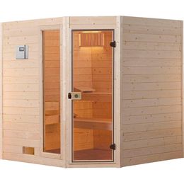 Weka Sauna Valida Eck E 2, BxTxH: 189 x 189 x 203,5 cm, 38 mm, inkl. Ofen und digitaler Steuerung, GTF, BIOS 7,5-EO, beige