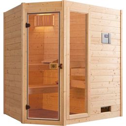 Weka Sauna Valida Eck E 1, BxTxH: 189 x 139 x 203,5 cm, 38 mm, inkl. Ofen und digitaler Steuerung, GTF, OS 7,5-Str, beige