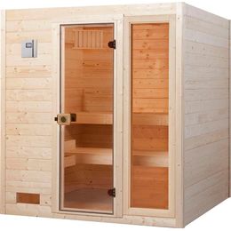 Weka Sauna Valida E 3, BxTxH: 189 x 189 x 203,5 cm, 38 mm, inkl. Ofen und digitaler Steuerung, GTF,BIOS 7,5, Str, beige