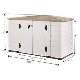 Mülltonnenbox Korsika aus PVC: Mülltonnenbox für bis zu drei 240 Liter Tonnen in der Größe 212 x 88 x 133 cm in Weiß