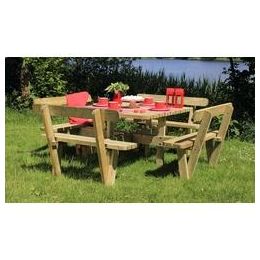 Kombi Picknicktisch eckig aus druckimprägniertem Kiefer- und Fichtenholz - Set aus Gartentisch und 4 Gartenbänken in Größe 237 x 237 x 72 cm