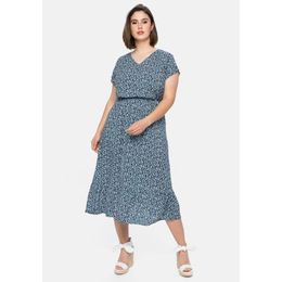 sheego Große Größen: Kleid mit V-Ausschnitt und Blumendruck, marine bedruckt, Gr.44