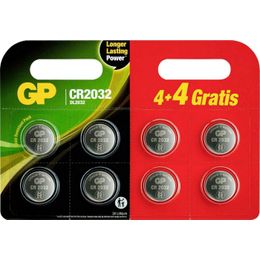 Gp Batteries 8 Stck CR2032 GP Lithium 3V Knopfzelle, (3 V, 8 St), silberfarben