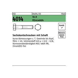 Bufab Sechskantschraube 200er Pack Sechskantschraube ISO 4014 Schaft M8x 75 10.9 zinklamellenb