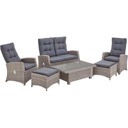 Konifera Gartenlounge-Set Monaco, (Set, 16-tlg., 2x Sessel, 1x2er Sofa, 2x Hocker, 1x Tisch 120x70x43,5-66,5 cm), höhenverstellbarer Tisch, inkl. Auflagen, Grau, Aluminium, Polyrattan, grau