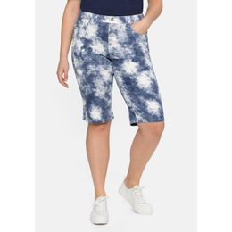 sheego Große Größen: Jeansbermudas mit Batikdruck, in 5-Pocket-Form, royalblau-weiß, Gr.48