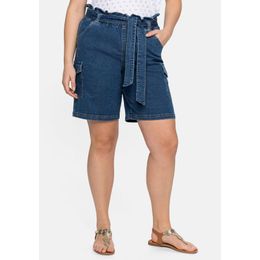 sheego Große Größen: Jeans-Shorts mit Paperbagbund und Cargotaschen, blue used Denim, Gr.50