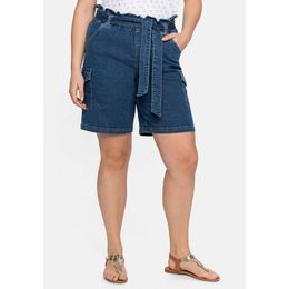 sheego Große Größen: Jeans-Shorts mit Paperbagbund und Cargotaschen, blue used Denim, Gr.46