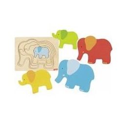 goki 57450 - Schichtpuzzle Elefant, Holz 5 Teile
