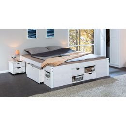 Betten Duscher Schubkasten-Doppelbett Göteborg Bett mit Bettkasten 160x200 cm weiß mit Holzstruktur Doppelbett Queensize