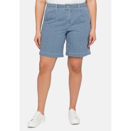 sheego Große Größen: Bermuda-Jeans mit Alloverstreifen und Saumaufschlag, blue Denim, Gr.40