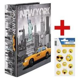 Motivordner »New York« inkl. Sticker »DECOR«, Happy Face mehrfarbig, Herma, 7x31.5x28.5 cm