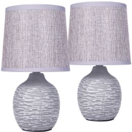BRUBAKER Tischleuchte Designer Nachttischlampe Grau, Tischlampe, Ohne Leuchtmittel, Deko Nachttischlampen mit Keramikfuß - Modern - 1x oder 2er Set