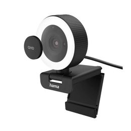 Hama Webcam mit Mikrofon, QHD, Licht (PC-Kamera USB, 2560p, Fernbedienung) Webcam (QHD), schwarz
