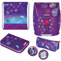 Herlitz Schulranzen FiloLight Plus, Sea Bubbles (Set, 6-tlg), mit Sportbeutel, Etui, Faulenzer und Sportbeutel, lila