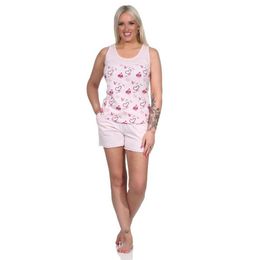 Normann Pyjama Ärmelloser Damen Achsel-Shorty Schlafanzug in Herz Motiv Optik