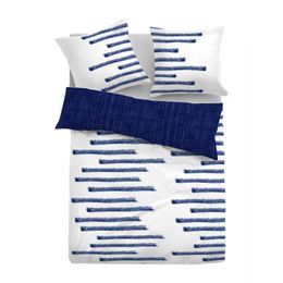 Tom Tailor Unisex Satin Bettwäsche mit asymmetrischen Streifen, blau, Gr. 135/200