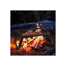 Melko Grill Standfuß Feuerstand Campinggrill Lagerfeuergrill Gusseisen Klappbarer BBQ Tragbar Schwarz Leicht