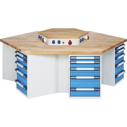 eurokraft pro Gruppen-Werkbank, 6 Arbeitspl&auml;tze, mit Energieaufsatz, H&ouml;he 890 mm