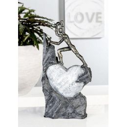 Casablanca by Gilde Dekofigur Skulptur Heart, bronzefarben/grau (1 St), Dekoobjekt, Höhe 37 cm, Motiv Herz, mit Spruchanhänger, Wohnzimmer, grau|orange