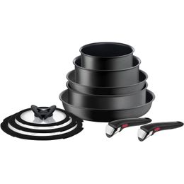 Tefal Topf-Set L76491 Ingenio Ultimate, Aluminium (Set, 10-tlg., Stielkasserolle 16/20 cm, Schmorkasserolle 24 cm, Bratpfanne 24/28 cm), Antihaft, Thermo-Signal, abnehmbare Griffe, alle Herdarten, Induktion, schwarz