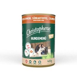 CHRISTOPHERUS Hundemenü mit Wildschwein, Süßkartoffel und Cranberry 12x400g