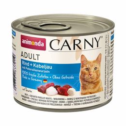 animonda Carny Adult Rind, Kabeljau und Petersilienwurzel Katzen-Nassfutter ohne Soja & Zucker 6x200g