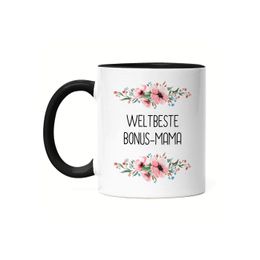 Hey!Print Tasse Weltbeste Bonus-Mama Tasse Mutterliebe Blumenmotiv Geschenkidee Muttertag Geburtstag