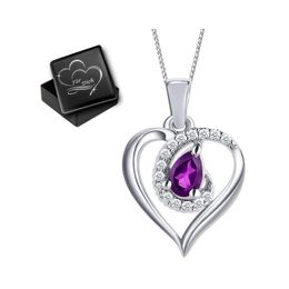 Limana Herzkette echter Edelstein Lila Amethyst 925 Sterling Silber Herz Kette mit Anhänger