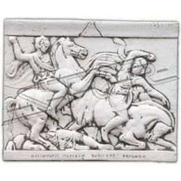 JVmoebel Skulptur Relief Alexander der Große Pferd Wandrelief Wand Bild Bilder Stein