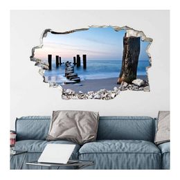 K&L WALL ART K&L Wall Art Wandtattoo 3D Wandtattoo Aufkleber Holzpfeiler am See Strand Meditation Shore Evening