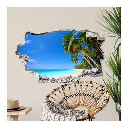 K&L WALL ART K&L Wall Art Wandtattoo 3D Wandtattoo Aufkleber Badezimmer Paradise Ausblick Palmen Strandurlaub