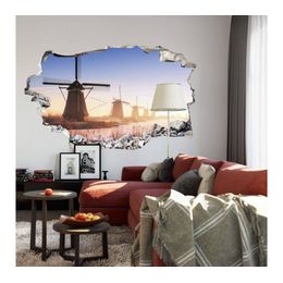 K&L WALL ART K&L Wall Art Wandtattoo 3D Wandtattoo Aufkleber Pablo Kinderdijk Windmühle Holland Morgennebel