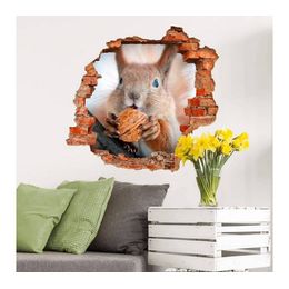 K&L WALL ART K&L Wall Art Wandtattoo 3D Wandtattoo Waldtiere Wandsticker Kinder Eichhörnchen mit Nuss