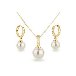 Schöner-SD Schmuckset mit Perlen 925 Silber vergoldet (Set Halskette