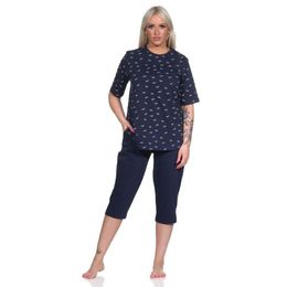 Normann Pyjama Damen kurzarm Schlafanzug mit Caprihose Pyjama in maritimer Optik