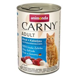 animonda Carny Adult Rind, Kabeljau und Petersilienwurzel Katzen-Nassfutter ohne Zucker 6x400g