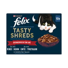 FELIX Tasty Shreds Geschmacksvielfalt vom Land Katzen-Nassfutter ohne künstliche Aroma- und Farbstoffe 30x80g