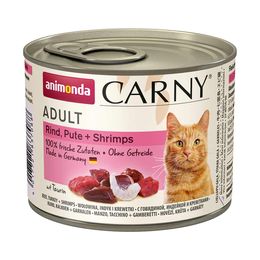animonda Carny Adult Rind, Pute und Shrimps Katzen-Nassfutter zuckerfrei 6x200g