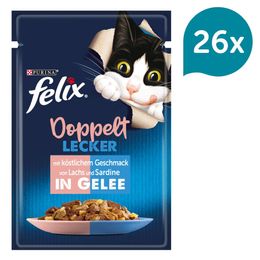 FELIX Doppelt Lecker in Gelee mit Sardine und Lachs Katzen-Nassfutter ohne künstliche Aroma- und Farbstoffe 26x85g