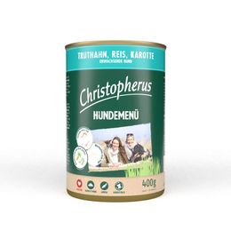 CHRISTOPHERUS Hundemen&uuml; mit Truthahn, Reis und Karotte Hunde-Nassfutter ohne k&uuml;nstliche Farb- und Konservierungsstoffe 12x400g