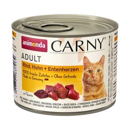 animonda Carny Adult Rind, Huhn und Entenherz Katzen-Nassfutter getreidefrei 6x200g