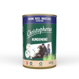 CHRISTOPHERUS Hundemen&uuml; Senior mit Huhn, Reis und Broccoli Hunde-Nassfutter getreidefrei 12x400g