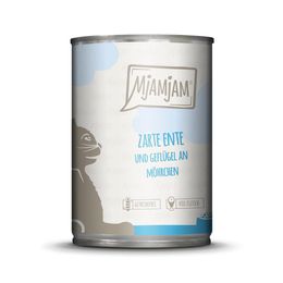 MjAMjAM zarte Ente & Gefl&uuml;gel an leckeren M&ouml;hrchen Katzen-Nassfutter getreidefrei 6x800g
